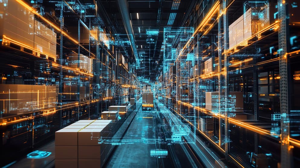 Futuristic Warehouse with Advanced Digital Logistics System with ...