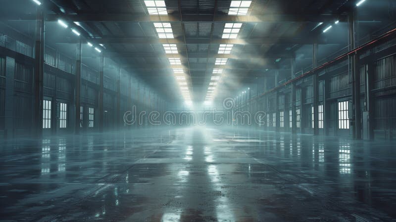 Futuristic Warehouse with Ambient Lighting Stock Illustration ...