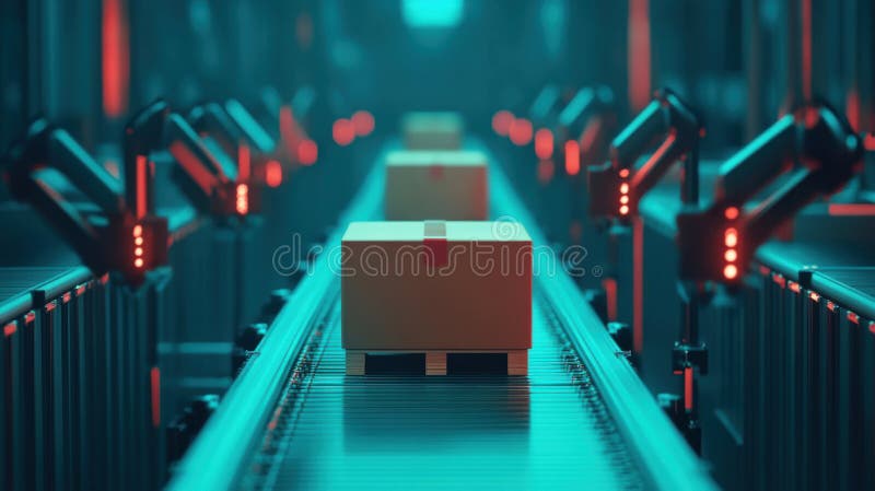 Futuristic Warehouse with Shelves and Illuminated Pallets Creates ...