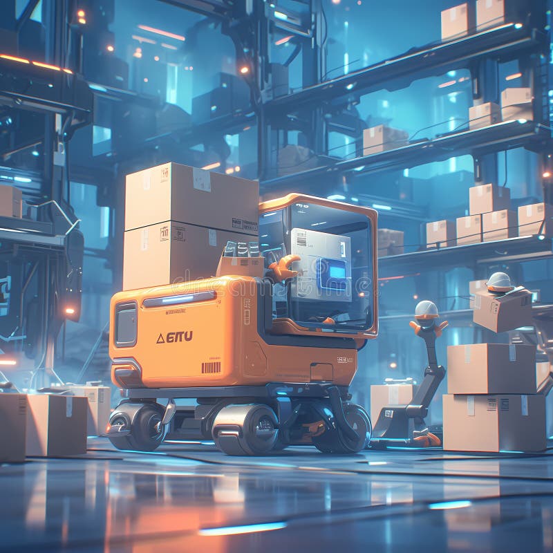 Futuristic Warehouse Automation Stock Illustration - Illustration of ...