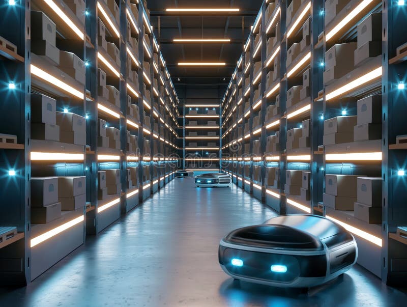 Futuristic Warehouse with Autonomous Robots Stock Photo - Image of ...