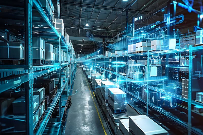 Futuristic Warehouse with Digital Inventory Management Stock ...