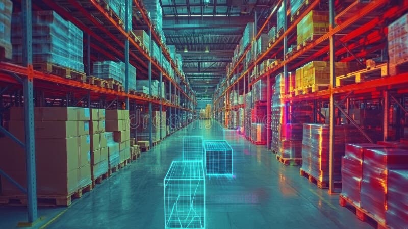 Futuristic Warehouse with Digital Inventory Tracking System Stock ...