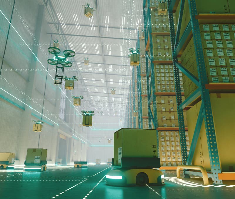 Futuristic Warehouse Interior Stock Illustration - Illustration of ...