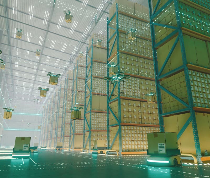 Futuristic Warehouse Interior Stock Illustration - Illustration of ...