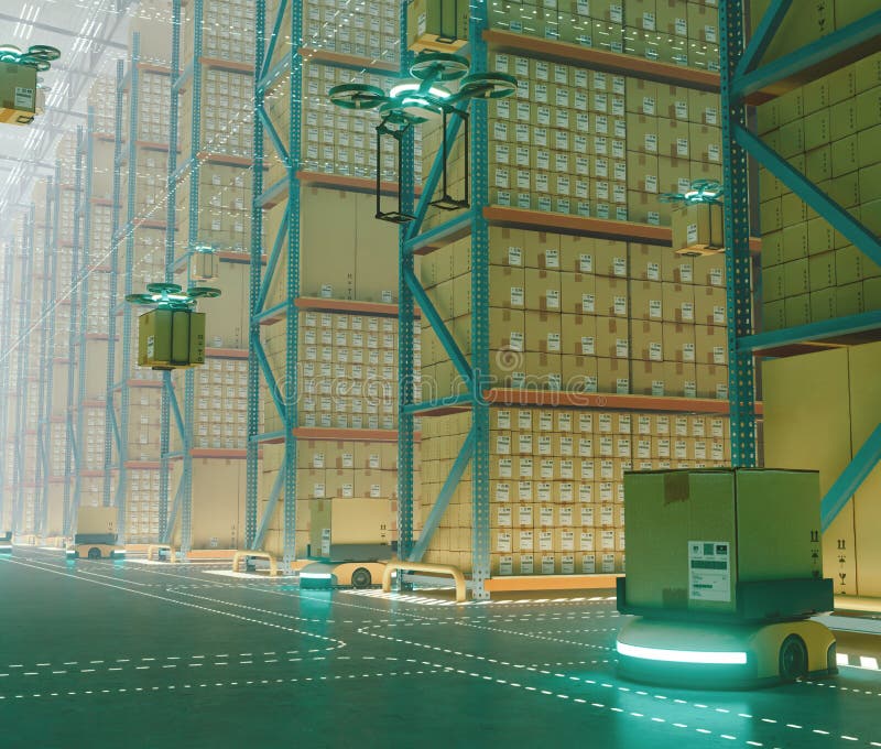 Futuristic Warehouse Interior Stock Illustration - Illustration of ...