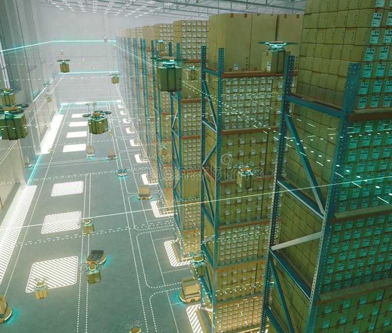 Futuristic Warehouse Interior Stock Illustration - Illustration of ...