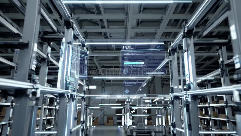 Futuristic Warehouse Management System Showing Progress and Data ...