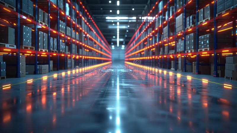 Futuristic Warehouse with Red Neon Lights - Generative Ai Stock ...