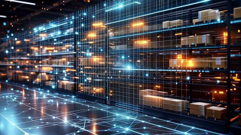 Futuristic Warehouse Technology with Illuminated Shelves for Digital ...