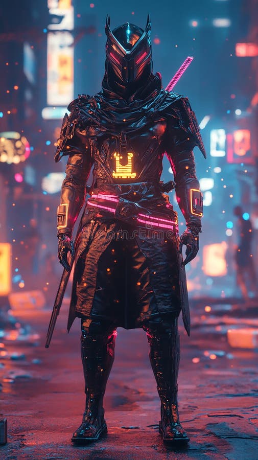 Cyber Samurai: a Futuristic Warrior in High-Tech Armor Stock ...