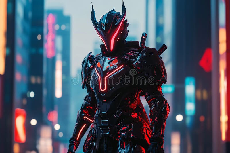 Cyber Samurai: a Futuristic Warrior in High-Tech Armor Stock ...