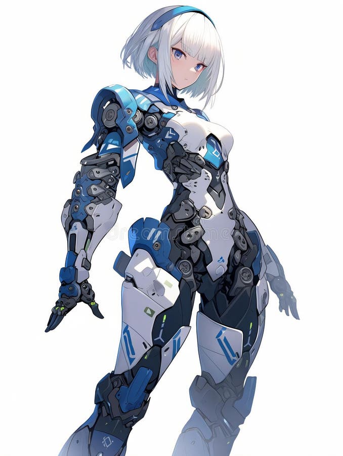 A Futuristic Warrior Stands in a Dynamic Pose, Wearing Sleek Blue and ...