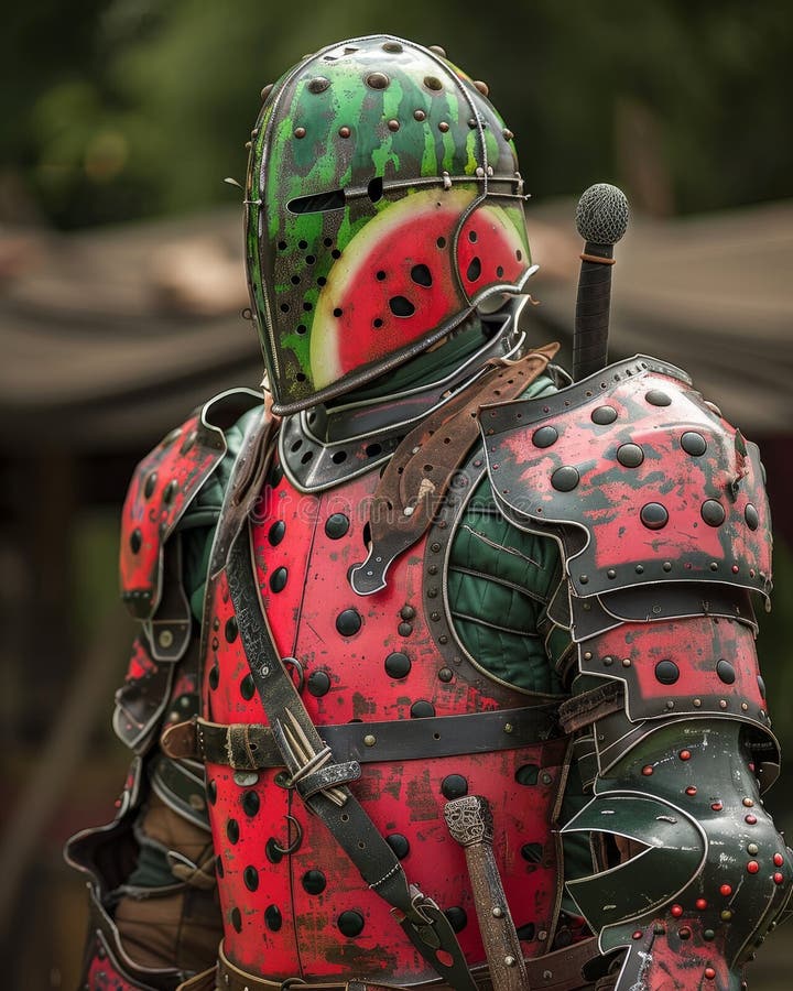 Futuristic Warrior in Watermelon-inspired Armor Stock Illustration ...