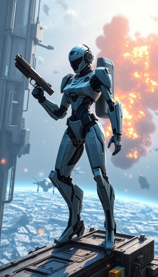 Futuristic Warrior in Zero Gravity Stock Illustration - Illustration of ...