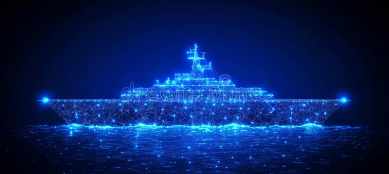 Futuristic Warship Glowing Low Poly Design of a Modern Navy Destroyer ...