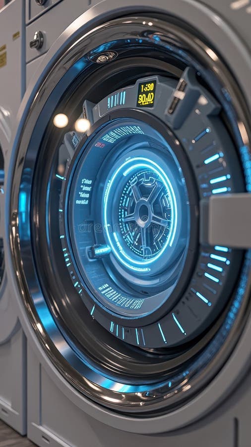 Futuristic Washing Machine with Digital Display and Blue Led Lights ...