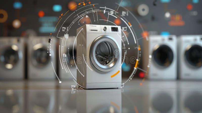 Futuristic Washing Machine with Digital Overlay Design Stock Photo ...