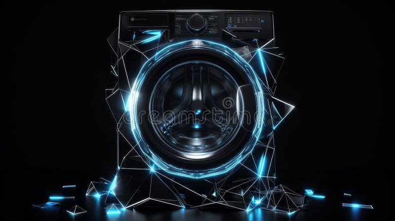 Futuristic Washing Machine with Glowing Digital Elements Stock ...