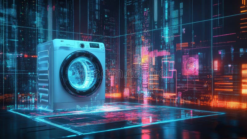 Futuristic Washing Machine Showcased with Holographic Data ...