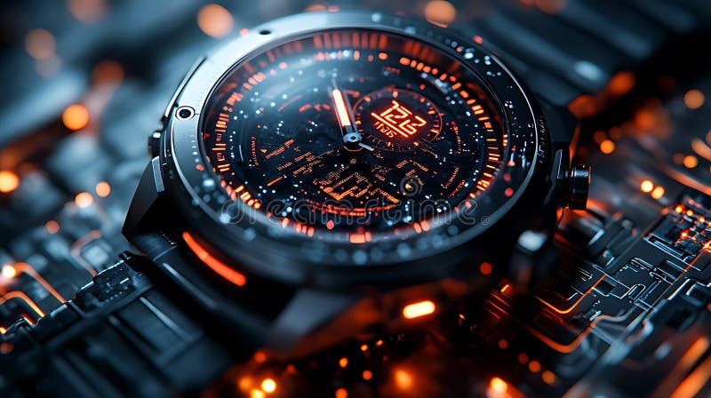Futuristic Watch, Digital Display, Circuit Board, Glowing, Technology ...