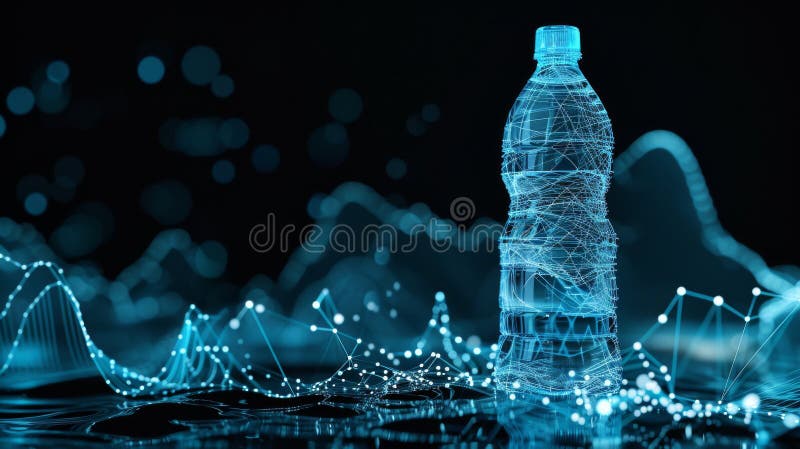 Futuristic Water Bottle with Digital Mesh Stock Image - Image of ...