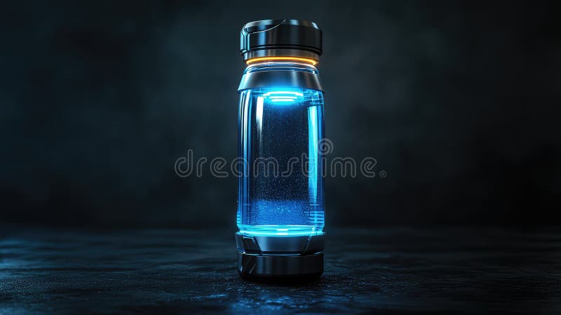 Futuristic Water Bottle with Glowing Blue Interior, Featuring Advanced ...