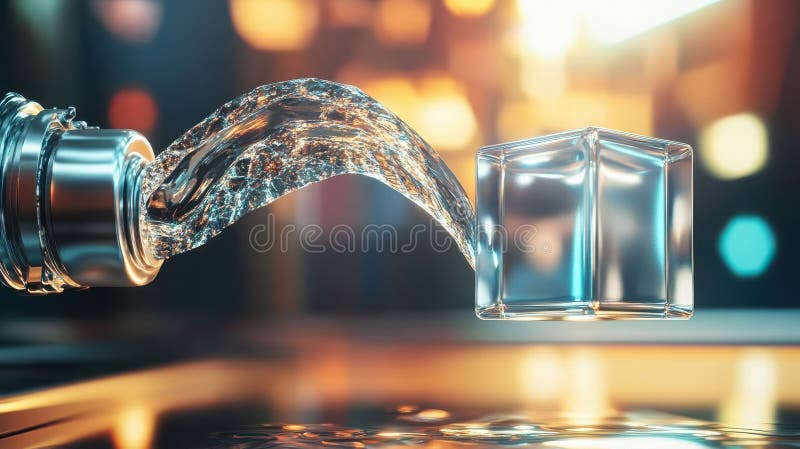 Futuristic Water Flow with Liquid Cube in Mesmerizing Abstract Scene ...