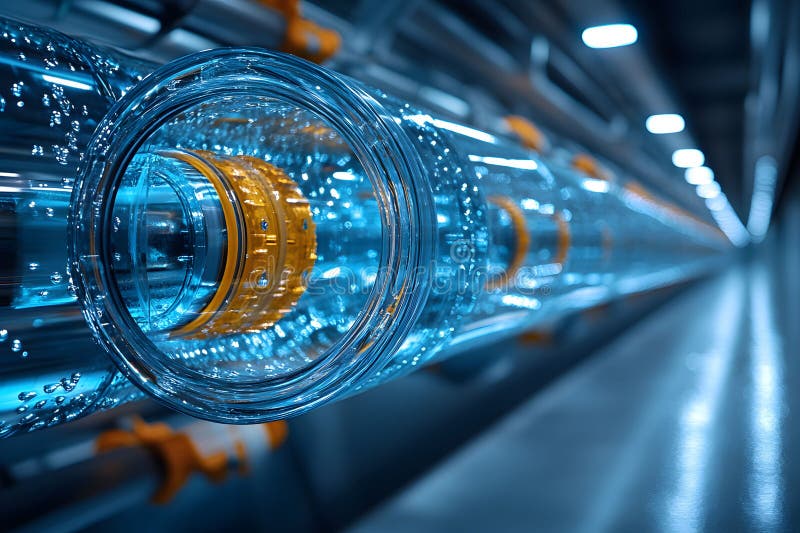 Futuristic Water Pipe System with Transparent Tubes and Orange ...