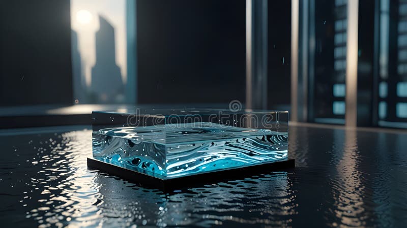 A Futuristic Water Ripple Effect on a Levitating Glass Platform Stock ...