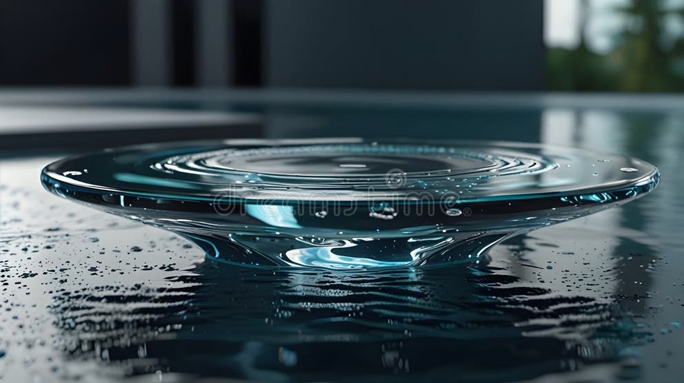 A Futuristic Water Ripple Effect on a Levitating Glass Platform Stock ...