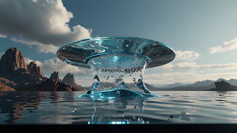 A Futuristic Water Ripple Effect on a Levitating Glass Platform Stock ...