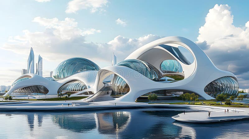 Futuristic Waterfront Architectural Design Modern White Building by the ...