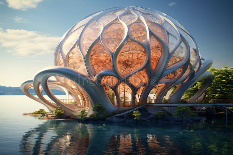 Futuristic Waterfront Architecture Stock Illustration - Illustration of ...