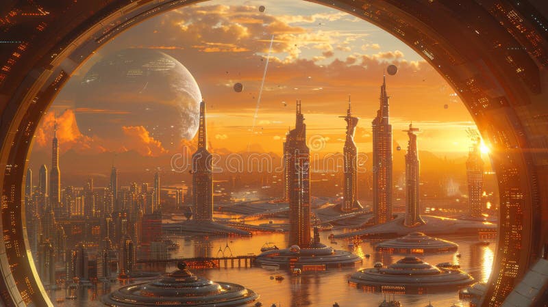 Futuristic Waterfront City - Generative Ai Stock Illustration ...