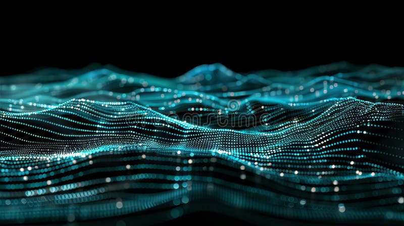 Futuristic Wave Background, Abstract Tech Data Flow Visualization. Cyan Waveform with Glowing ...