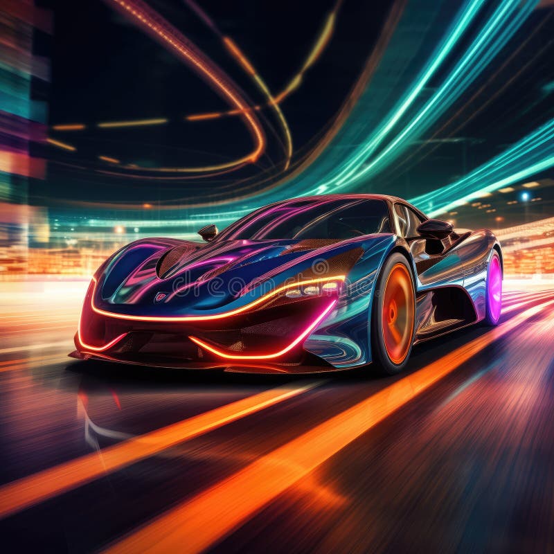 Futuristic Wave Car. Sport Car with Neon Backlight Contours Stock ...