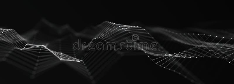 Futuristic Wave on Dark Background. Pattern of Connection Dots and ...