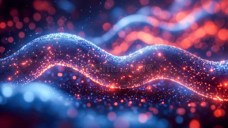 A Futuristic Wavy Blockchain Network with Glowing Red and Blue Elements ...