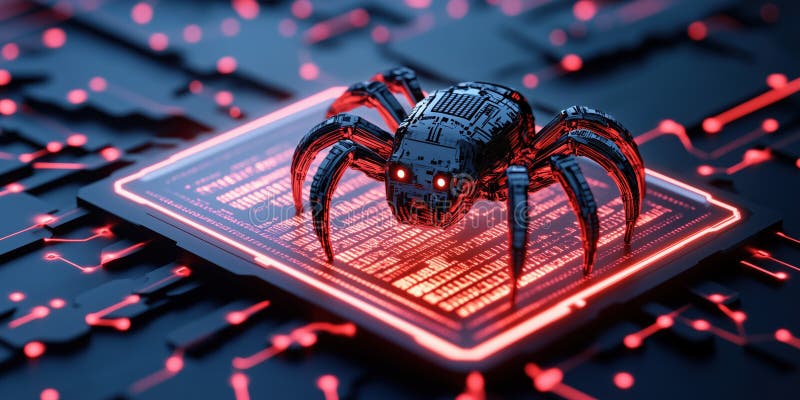 Futuristic Web Crawler Spider on Glowing Circuit Board, Showcasing ...
