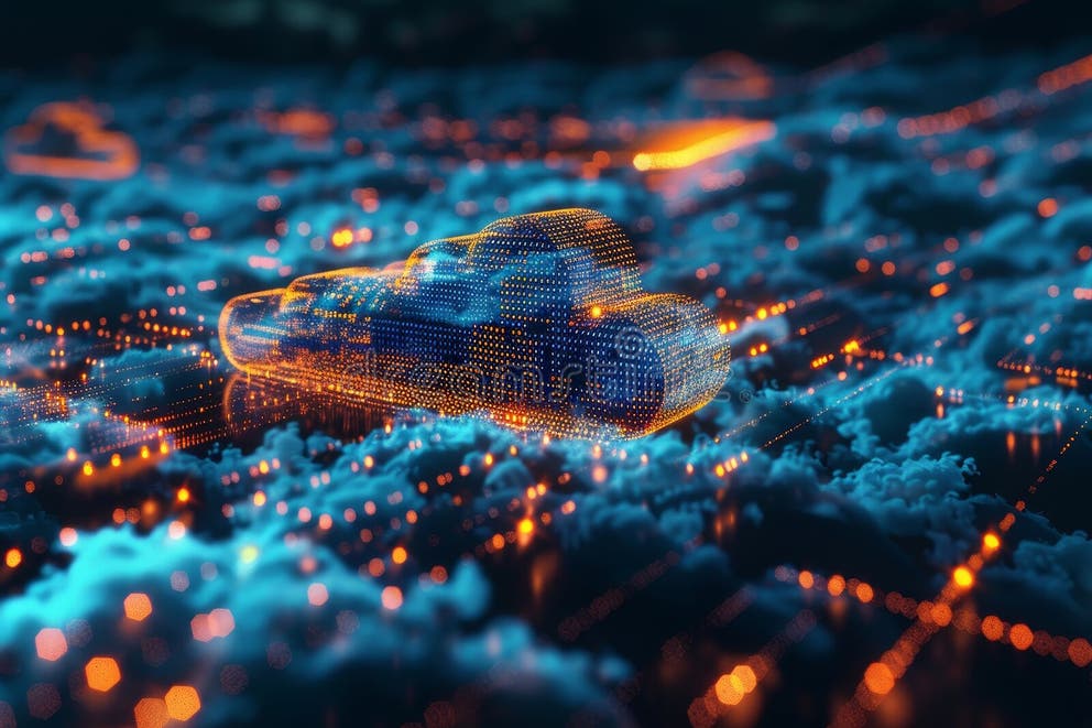 Futuristic Web Hologram Featuring Cloud Computing and Digital Data Flow Technology Abstract ...