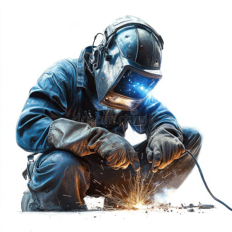 Futuristic Welder Metalwork Sparks Blue Glow Stock Illustration ...
