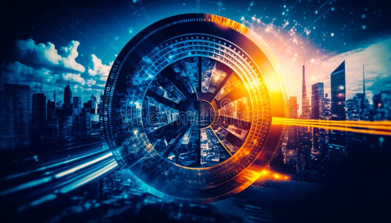 Futuristic Wheel with City in the Background. Generative AI Stock ...