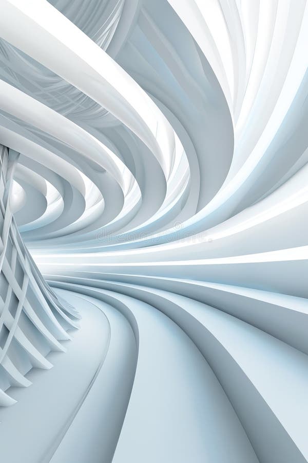 Futuristic White Abstract Interior Design with Curving, Flowing Lines ...