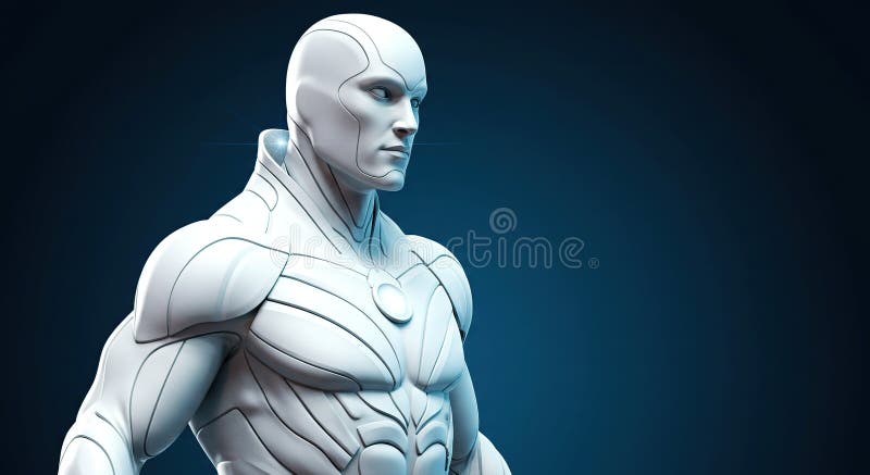 Futuristic White Android Character with Muscular Build on Dark ...