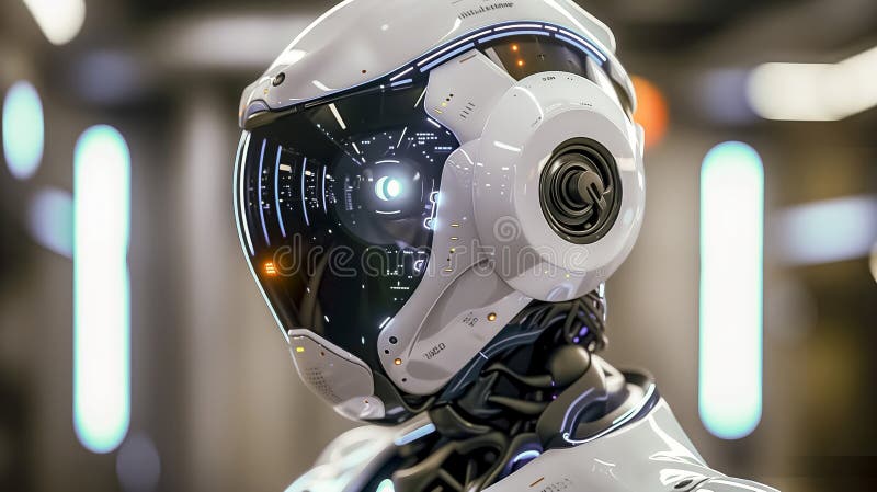 Futuristic White Android with a Visor Displaying Digital Patterns and a ...