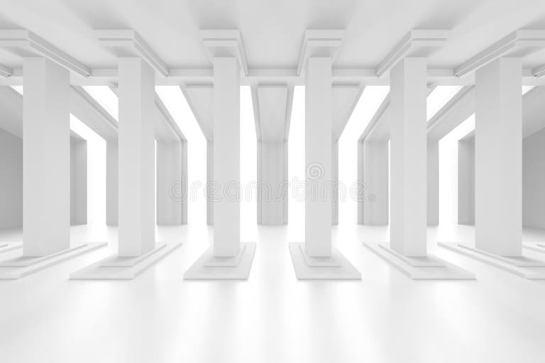 Futuristic White Architectural Space with Symmetrical Columns Stock ...