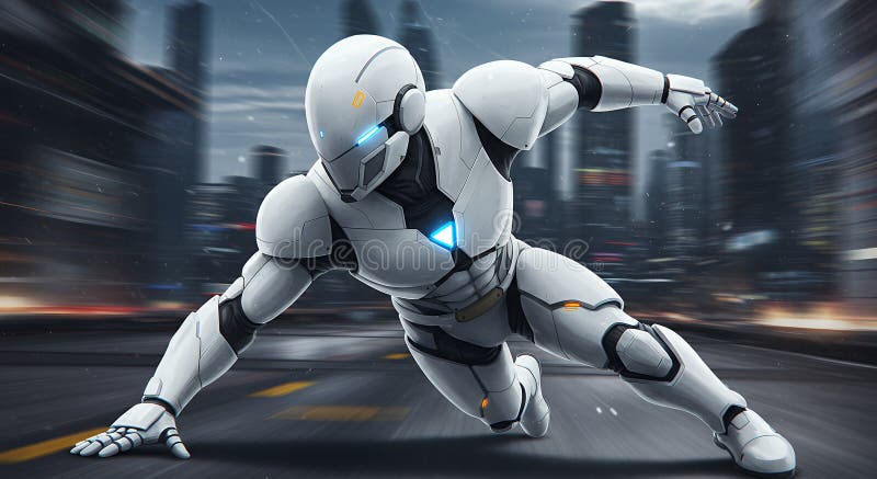White Superhero in Futuristic Armor Standing in Power Pose Stock ...