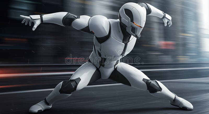 White Superhero in Futuristic Armor Standing in Power Pose Stock ...