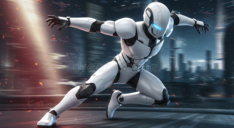 White Superhero in Futuristic Armor Standing in Power Pose Stock ...